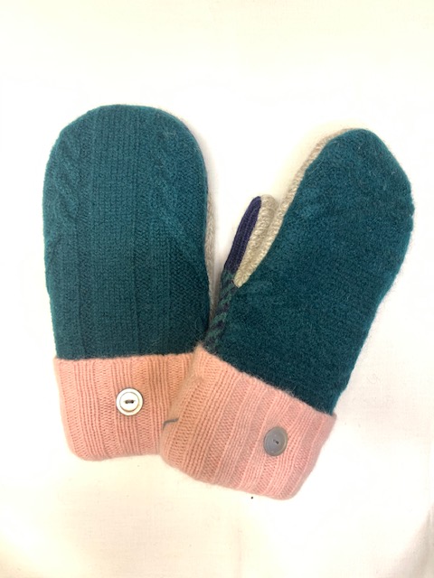 Mackinac Mittens Teal and Soft Pink - The Mole Hole